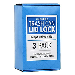 [3 Pack] Trash Can Locks for Animals - Trash Can Lid Lock for Wildlife & Raccoon Proof Garbage Cans - Keeps Outdoor Bins Secure - Fits Circular & Hinged Lids - 6 Trash Can Clips & 6 Heavy Duty Bands