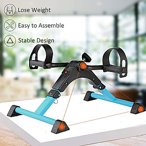 IPKIG Under Desk Bike Pedal Exerciser for Arm/Leg Fitness Folding Mini Exercise Bike Portable Home Desk Cycle (Blue)