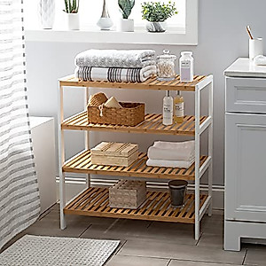 Organize It All 4 Tier White Sonora Bamboo Shelf | Dimensions: 28.74" x 12.99" x 30.98 | Freestanding | Space Saving | Bathroom Storage | White