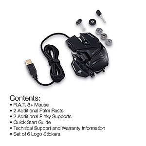 Mad Catz R.A.T. 8+ Adjustable Wired Gaming Mouse - 16000 DPI - 11 Programmable Buttons - 4 User Profiles Stored Directly - Customize RGB LED - Additional Palm Rests and Pinky Supports - Black