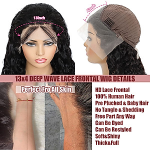 TopeosIo Deep Wave Lace Front Wigs Human Hair Wigs for Women 13x4 HD Transparent Deep Curly Lace Frontal Glueless Wigs Human Hair Pre Plucked With Baby Hair 150% Density Natural Color 24 Inch