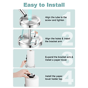 SMARTAKE Standing Paper Towel Holder, Rustproof Paper Towel Organizer with Tension Arm, Modern Toilet Paper Holder with Weighted Base, Roll Dispenser for Kitchen Countertop Home Dining Table, Silver