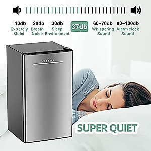 Frestec Mini Fridge with Freezer, 3.1 Cu.Ft Mini Refrigerator with One-touch Easy Defrost, Compact Small Refrigerator for Dorm, Bedroom, Office, Energy Saving, 37 dB Low Noise, Stainless Steel