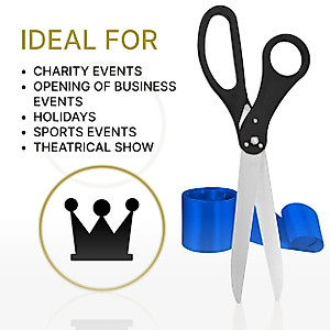Grand Opening Ceremony Kit — 25" Giant Ribbon Cutting Scissors Black and Royal Blue Satin Ribbon for Grand Openings Inaugurations Ceremonies & Special Events