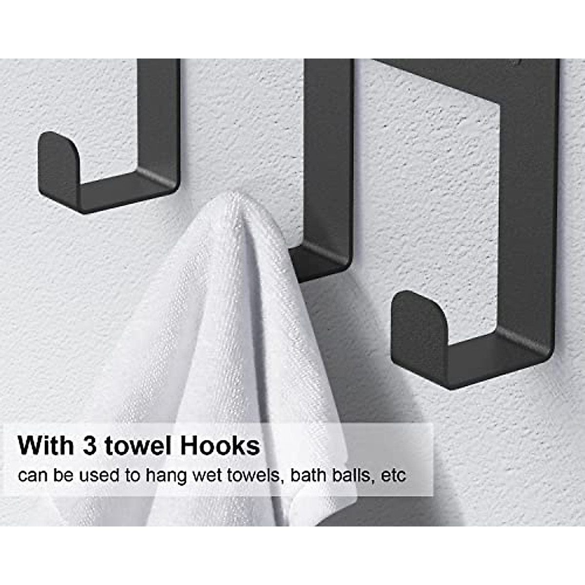Towel Racks for Bathroom Wall Mounted, BETHOM Metal Square Tube Towel Rack with Shelf & 3 Hooks, Towel Storage Holders Wall for Rolled Bath Towel, Washcloths, Hand Towels, Black