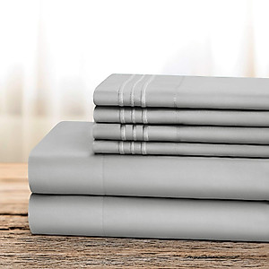 BYSURE 6 Pieces Hotel Bed Sheets Set(Queen, Light Grey), 15" Microfiber Sheet Set with Embroidered Pillowcases, Super Soft Deep Pocket Bedding