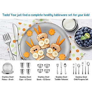 12 Piece Kids Utensils Silverware Set, E-far Stainless Steel Hammered Toddler Cutlery Child Flatware Progress Set, Small Adult Diet Tableware Include Fork Spoon Knife, Mirror Finished, Dishwasher Safe