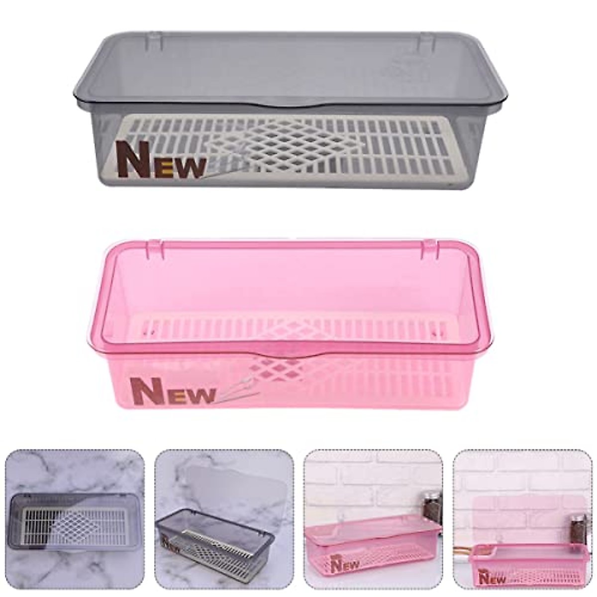 OUNONA Boxes to Home Tool with Containers Drainer Covered Utensil and Holders Trays Storage Keeps Container Dinnerware Color Plastic Organized Drain Chopsticks Flatware Tray Holder