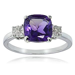 Ice Gems Sterling Silver African Amethyst and Cushion-cut Ring, Size 9