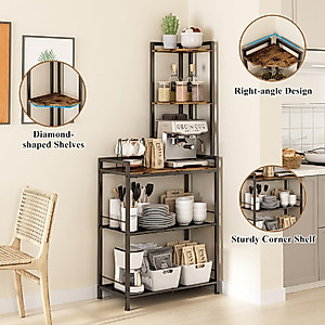 GILLAS 5 Tier Corner Shelf Stand, Freestanding Corner Shelf Unit Bookshelf, Corner Table with Shelf, Tall Storage Organizer Rack for Living Room, Bedroom, Office. Small Space, Metal, Country Rustic