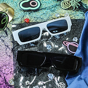 Hanj 90s Small Vintage Narrow Square Sunglasses for Men Women UV400 Trendy Retro Black Glasses Cool Rectangular Shades (Polished Black)