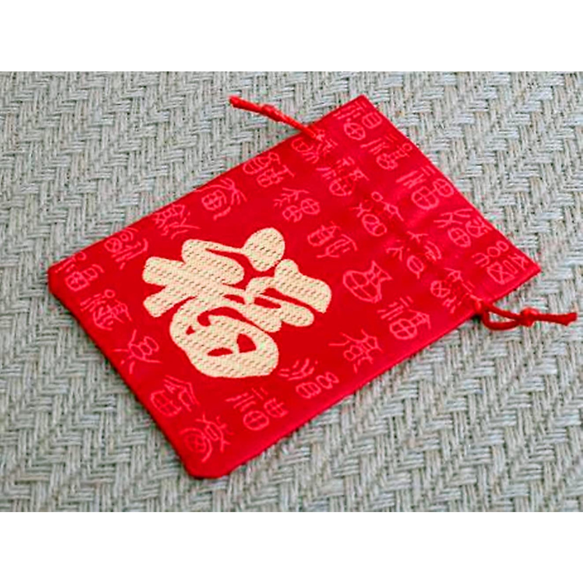 10Pcs Good Luck Fortune Gift Bags Drawstring Bag Chinese Silk Embroidered Brocade Bag Damask Jewelry Product Packing Pouch Christmas/Wedding Gift Bag,Red