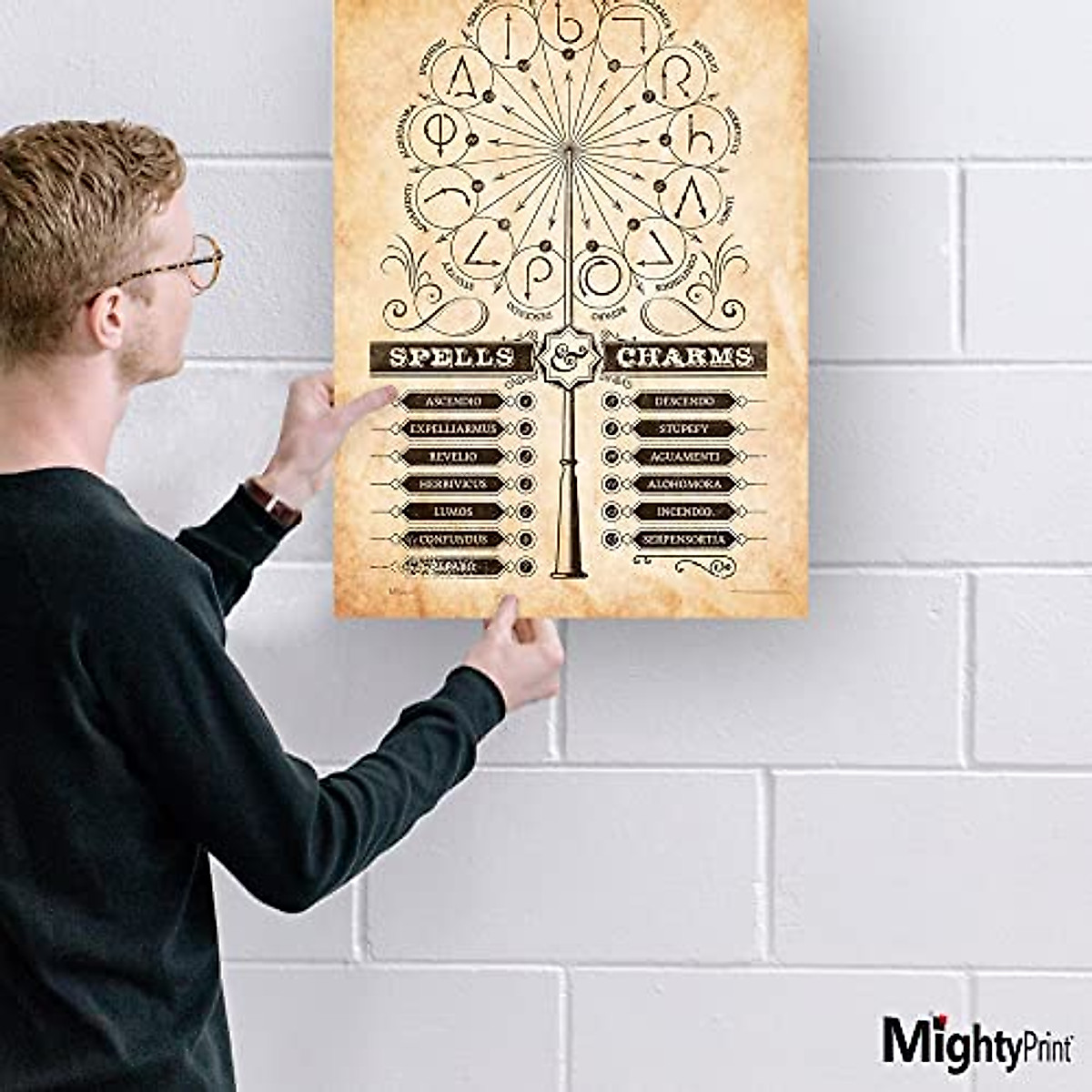 MIGHTYPRINT Harry Potter - Spells and Charms - Wand Patterns - Durable 17” x 24" Wall Art – NOT Made of Paper – Officially Licensed Collectible