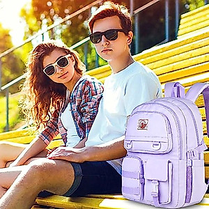 Laptop Backpack for Girls, Women College School Bookbag, 15.6" Cute Aesthetic Computer Water Resistant Anti Theft School Bags for Teens Girls Students - Purple