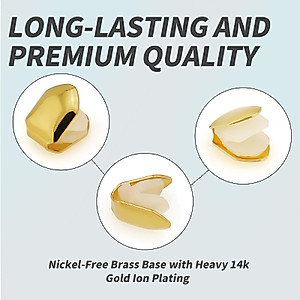 YAFIYGI 4 Pieces Gold Plated Gold Tooth Cap- Hip Hop Teeth Accessories - Plain Single Tooth Cap for Teeth Mouth - Realistic Fake Teeth Grills for Party - Open Face Front Tooth Caps