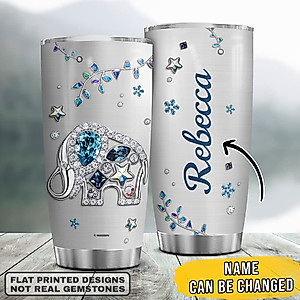 Wassmin Personalized Animal Tumbler Cup With Lid 20oz 30oz Custom Name Animal Stainless Steel Double Wall Vacuum Insulated Tumblers Coffee Travel Mug Birthday Christmas Customized Gifts (Elephant)