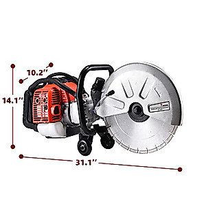 JACKCHEN Concrete Saw With EPA, 14 in Gas Powered Cut Off Saw, 2 Stroke Gasoline Circular Saw, Ideal for Cutting Concrete, Stone