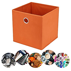 i BKGOO Foldable Storage Cube Drawer Bins Collapsible Fabric Storage Boxes with Round Metal Grommets for Organizing Shelf Nursery Home Closet 4 Pack Orange 11x11x11 inch