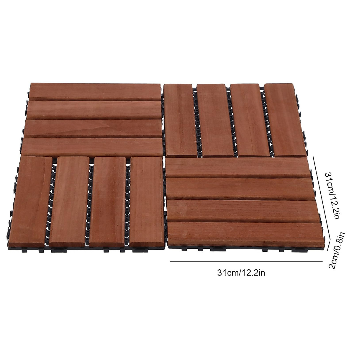 Interlocking Deck Tiles, 11Pcs Wood Flooring Tile Splicable Interlocking Floorboard for Home Outdoor Decking Garden Patio Balcony Decoration