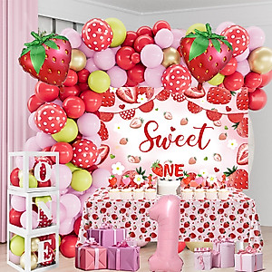 Strawberry First Birthday Decor for Girl-Strawberry Balloon Arch with Baby Boxes, Strawberry First Backdrop for Sweet One Girl 1st Birthday Party,Strawberry Party Decorations,Girl Baby Shower Party
