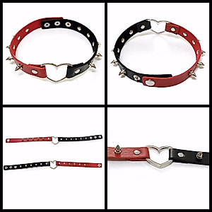 Tosmifairy 3Pcs Black and Red Leather Heart Choker Studded Bracelets Set Goth Cosplay Accessories Jewelry for Women (A-Black and Red)