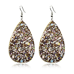GIMEFIVE 4 Pairs Leather Teardrop Glitter Sequins Earring Lightweight Leaf Drop Bohemian Hollow Earrings For Women (Red+Gold+Silver+White)