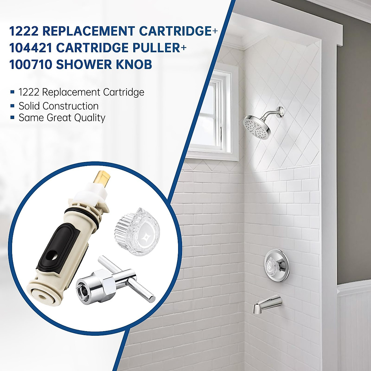 1222 Replacement Cartridge with 104421 Cartridge Puller and 100710 Shower Knob, Shower Repair Kit Compatible with Moen Posi-Temp One-Handle Tub and Shower