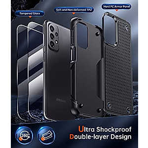 LeYi for Samsung Galaxy A13-5G Case: Samsung [A32] [A23] [A04S] Case with 2 Pack Tempered Glass Screen Protectors, Heavy Duty Shockproof Hard PC Textured Back Phone Case for Women Men, Black