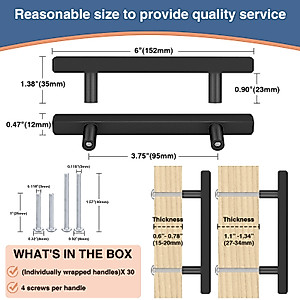 AEEKEL 30 Pack 6 inch Square Cabinet Handles Matte Black Drawer Pulls, 3-3/4" Hole Center Kitchen Handles for Cabinet Pulls, Stainless Steel Cabinet Hardware for Bedroom Bathroom Office