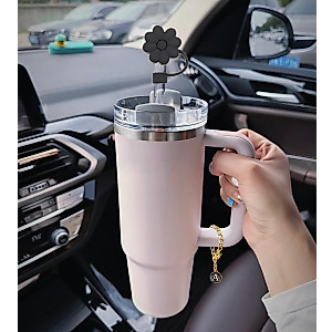 Stanley Cup Accessories, 1pc Flower Stanley Straw Cover Silicone Straw Topper for Stanley 30&40 oz Tumbler with Handle and 1pc Initial Letter Charm for Stanley Cup (Letter A)