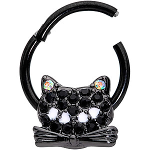 Body Candy 16G Black Anodized Steel Hinged Segment Ring Seamless Cartilage Nipple Ring Black Cat Septum 3/8"