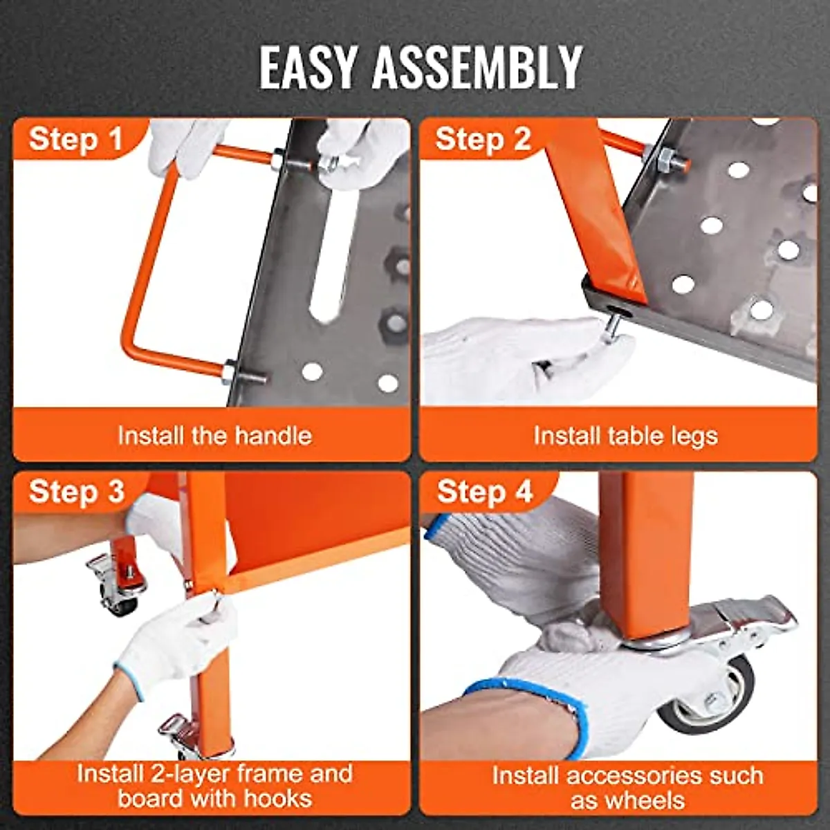 VEVOR Welding Table 36"x18", 1200lbs Load Capacity Steel Welding Workbench Table on Wheels, Portable Work Bench with Braking Lockable Casters, 4 Tool Slots, 5/8-inch Fixture Holes, Tool Tray