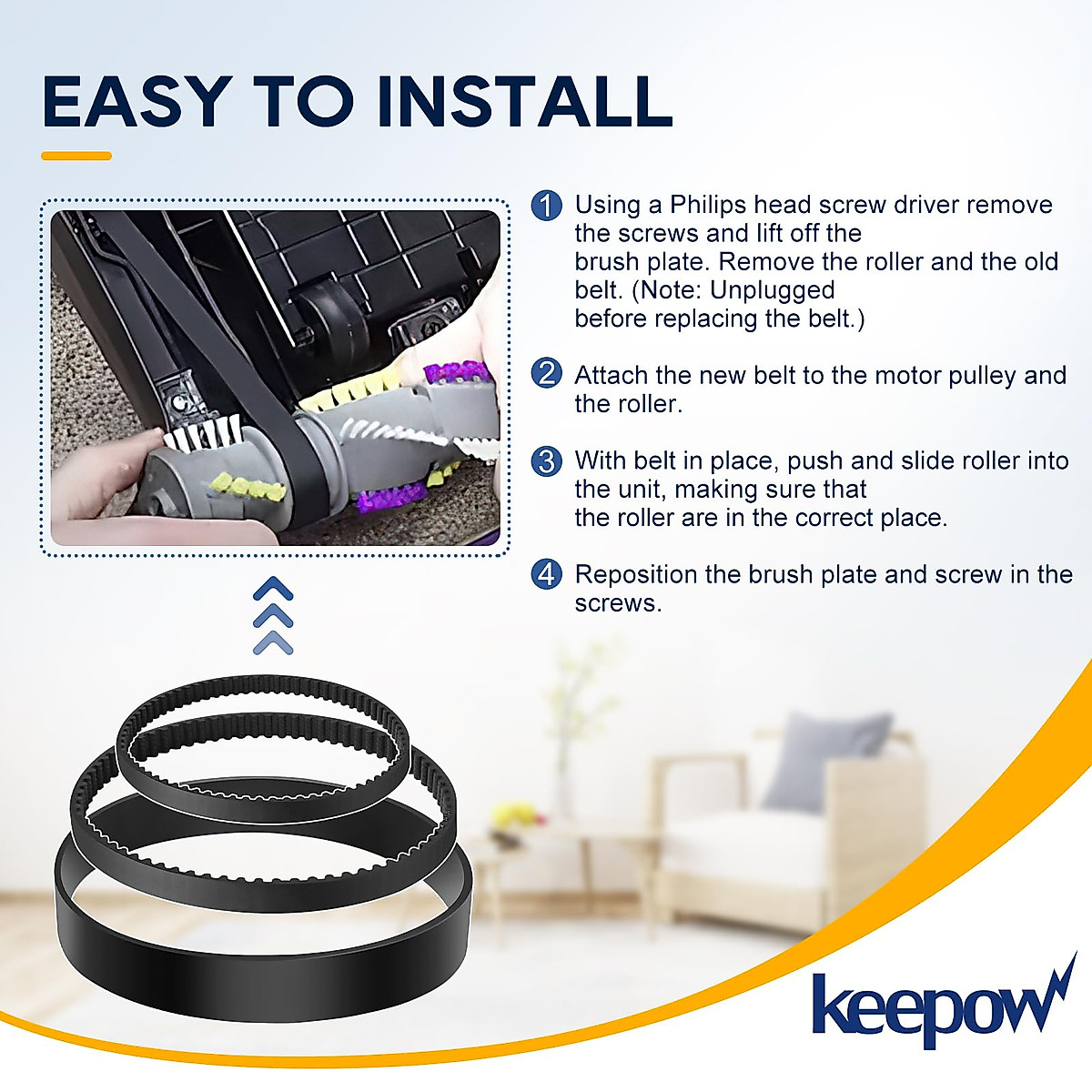 KEEPOW Replacement Belt Set Compatible with Bissell ProHeat 2X Revolution Models 1548 1550 1551 35799 Compare to Parts #1606418 & 1606419 & 1606428 6 Pack