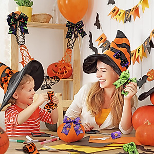 6 Rolls 30 Yards Wired Edge Ribbons - Bat Spider Web Printed Ribbons with Witch Legs, Skull, Pumpkin Designs - Perfect for Halloween Home Decor, Wreaths, DIY Crafts and Floral Bows