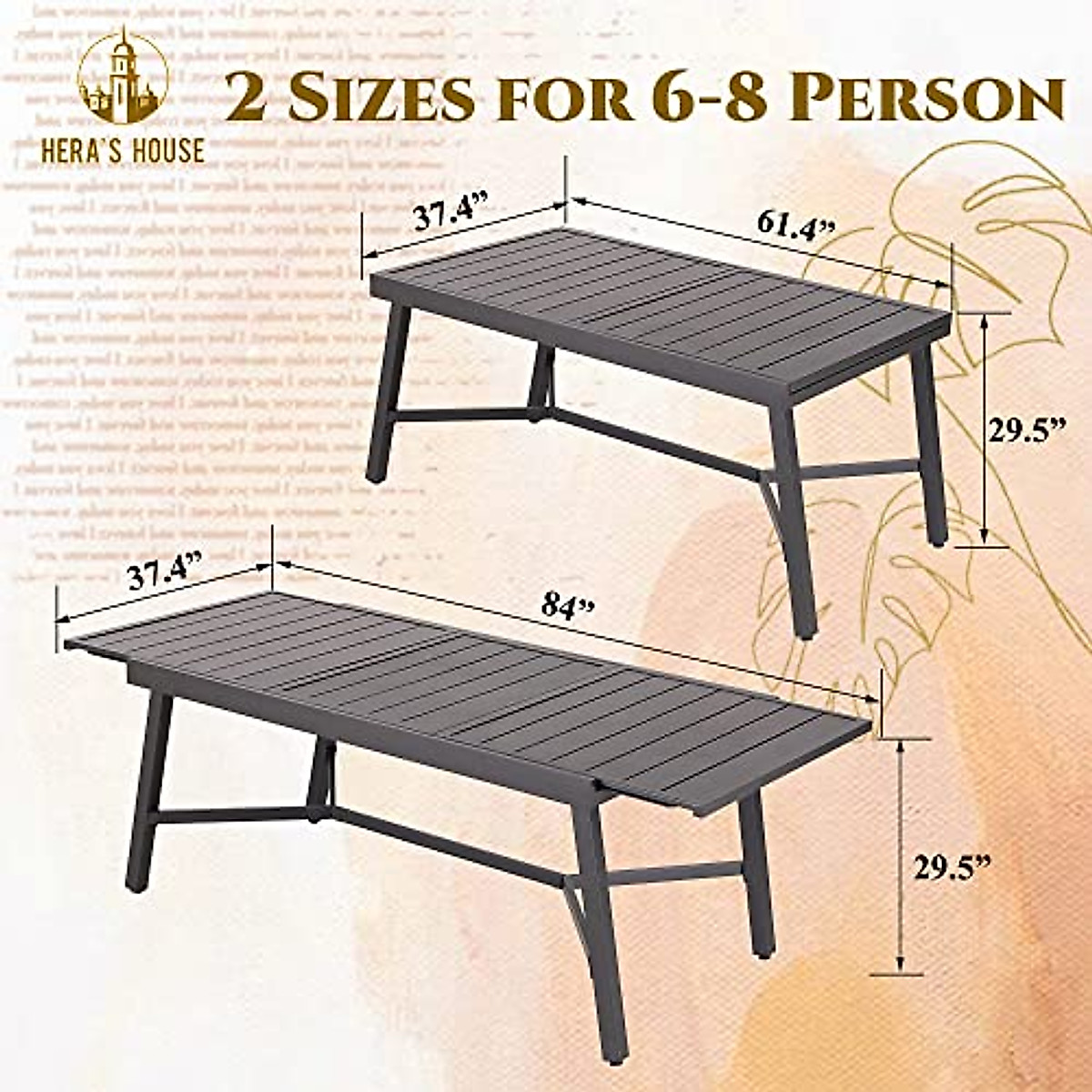 HERA'S HOUSE 7 Pieces Patio Dining Set, Outdoor Dining Set for 6, 6 x Dining Chair, 1 x Rectangular Expandable Large Surface Metal Dining Table for Patio, Lawn, Garden, Porch