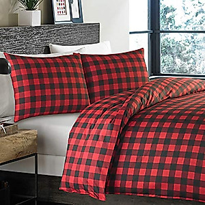 Eddie Bauer - Queen Duvet Cover Set, Cotton Reversible Bedding, Buffalo Plaid Home Decor for All Seasons (Red/Black, Queen)