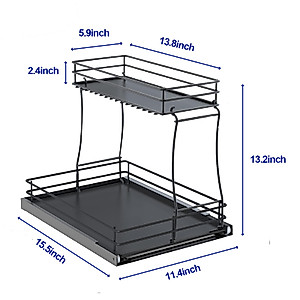 TOOYIMR Under Sink Organizer，2 Tier Slide Out Pull Out Cabinet Organizer Shelf，Multi-Purpose Under Sink Storage with Sliding Drawer for Kitchen Bathroom Cabinet(Black)