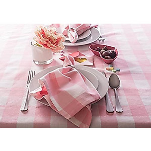 DII Buffalo Check Collection, Classic Farmhouse Tablecloth, Tablecloth, 52x52, Pink & White
