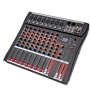 Professional Audio Mixer Sound Board Console Desk System 8 Channels Bluetooth Live Studio Mixing Console, 8 Channel Audio Mixer, Sound Mixing Console USB Digtal Mic, Black and Red (8 Channels)