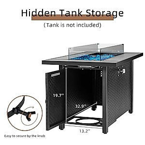 Shintenchi 45 Inch Propane Fire Pit Table with Glass Window Protector, Outdoor 50,000 BTU Steel Gas Fire Pit with Lid, Glass Crystal Stone, Waterproof Cover and Rattan Pattern for Patio, Yard, Party