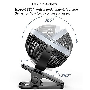 TYZU 5 Inch Clip on Fan, 3-Speed Desk Fan, 2500mAh Battery Operated Portable Stroller Fan with Strong Clamp, Small Dorm Fan with Strong Airflow, 360°Rotate, Quiet USB Fan for Bed Office Treadmill
