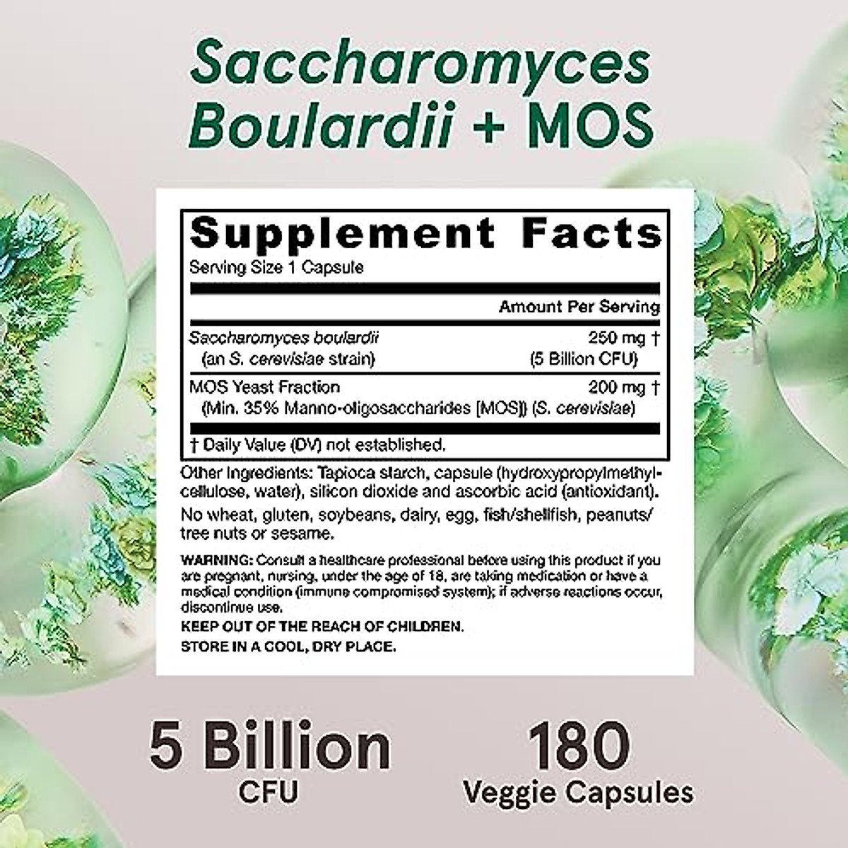 Jarrow Formulas Saccharomyces Boulardii + MOS, Clinically Studied Probiotic+Prebiotic Supplement, 5 Billion CFU, 180 Servings (Veggie Caps), Enhanced Intestinal Tract Support & Protection (Pack of 12)