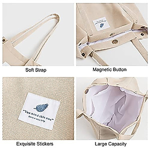 ALUWU Corduroy Tote Bag for Women Girl Casual Work Canvas Shoulder Handbags Cute Purse Black