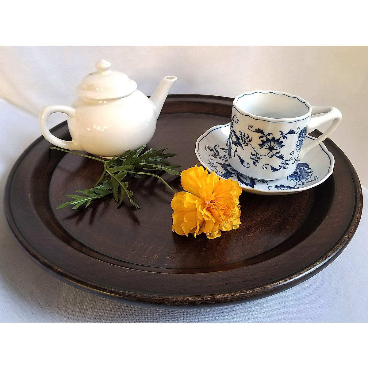 Walnut Finish Lazy Susan with Flared Lip 16"