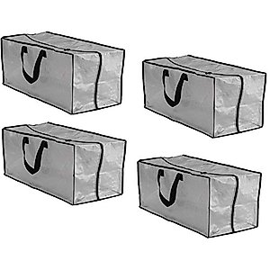 Earthwise Clear Storage Bags Heavy Duty Extra Large Transparent Moving Totes w/Zipper Closure Reusable Backpack Carrying Handles - Compatible with IKEA Frakta Hand Carts (4 Pack) (29 X 13.5 X 12)