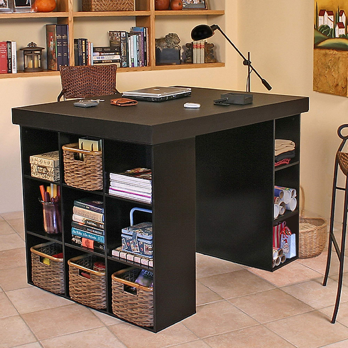 Project Center Desk with Bookcase and 3 Bin Cabinet-Black