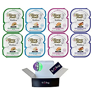 Fancy Feast Petite Gravy Variety, 4 Flavors, 2(Each); Ocean Whitefish, Seared Salmon,Grilled Chicken and Roasted Turkey Wet cat Food .Total of 08 Trays. Plus a Noisy Cat Toy Ball