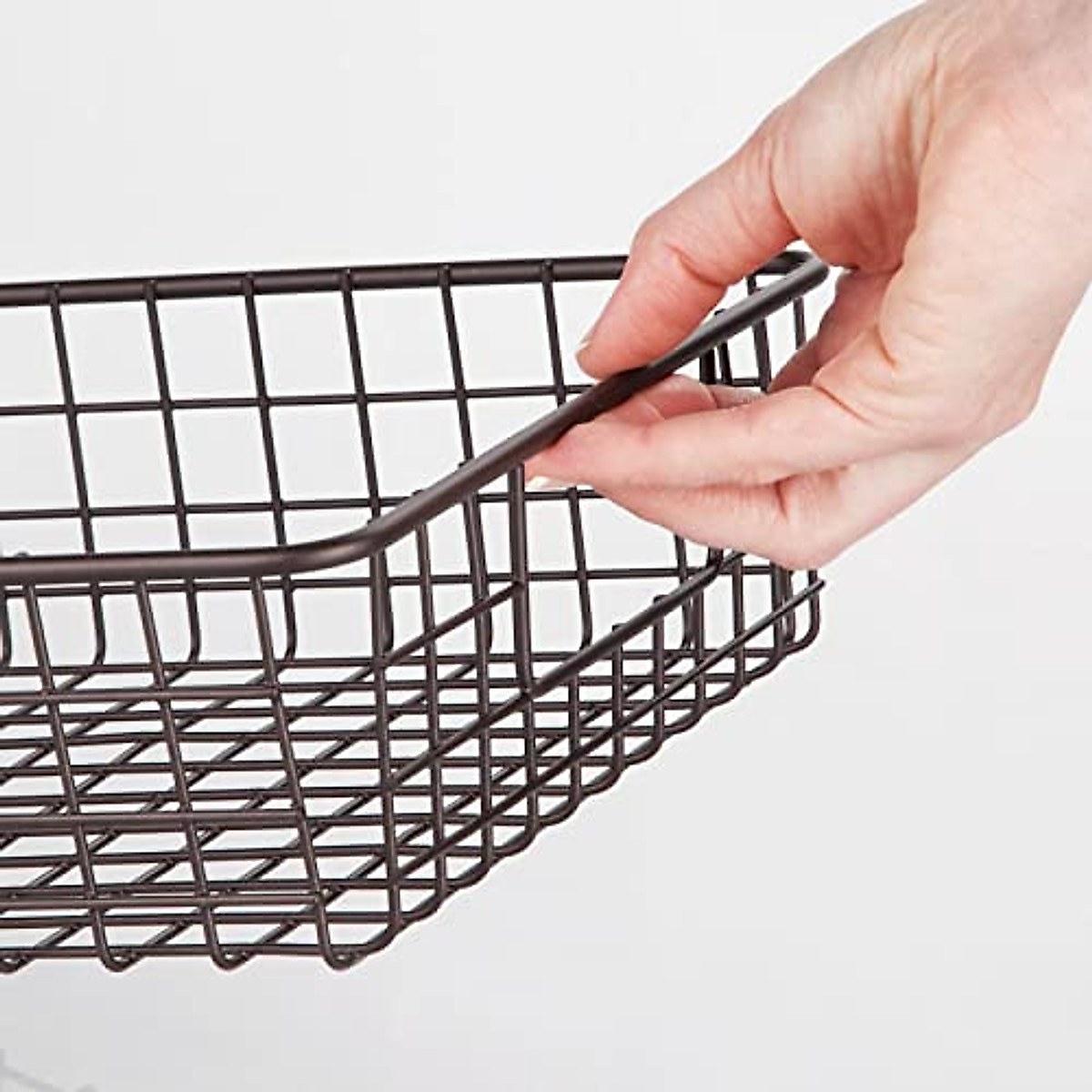 mDesign Metal Wire Bathroom Storage Shallow Bin Basket - Holder Tray for Organizing Cabinets, Shelves, Closets, Countertops - Concerto Collection - Bronze