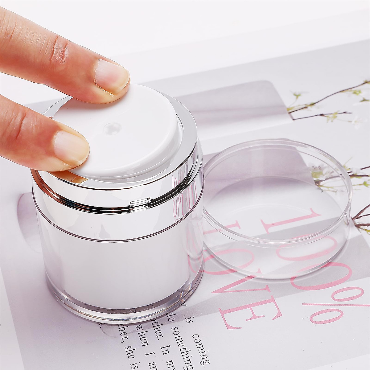 WLLHYF Airless Pump Jar Refillable Cream Jar Vacuum Bottle Airless Cosmetic Travel Container Bottles Portable Leak-Proof 30ml Moisturizer Container for DIY Creams Gels Lotion Toiletry