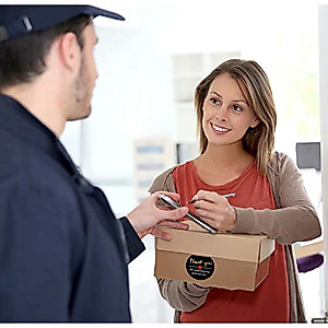 Stickers Roll Black Thank You Golden Font 1.5" Round Stickers Labels Stamp Classy Retro for Business 1 Roll 500